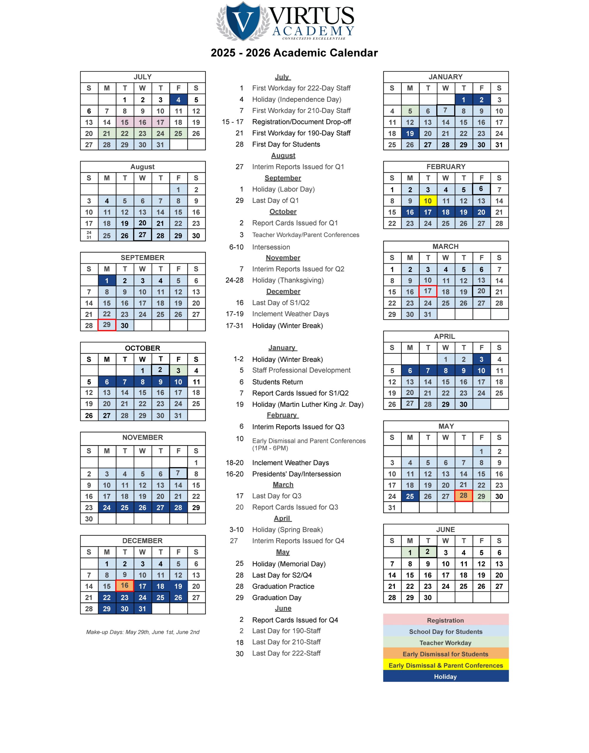 Academic Calendar - Virtus Academy